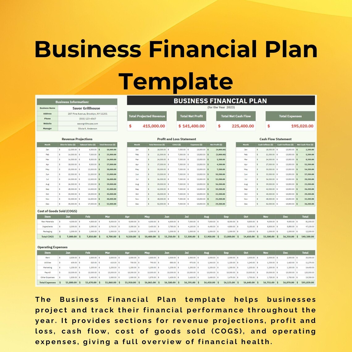 Business Financial Plan Template, Google Sheets for Forecasting ...