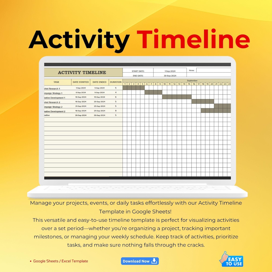 Activity Timeline Template, Google Sheets Tool, Editable Project ...