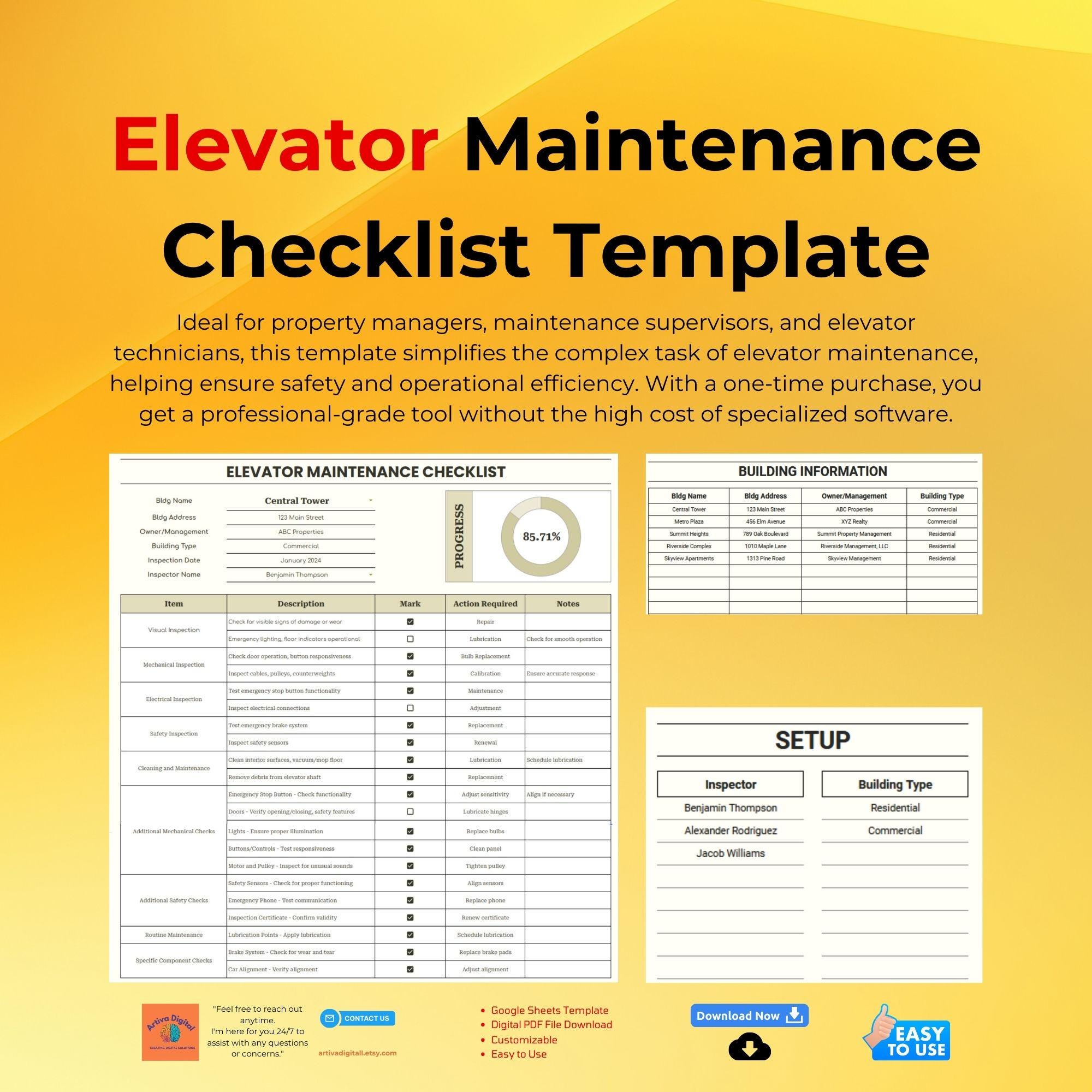 Elevator Maintenance Checklist Template, Routine Inspection List, Lift ...