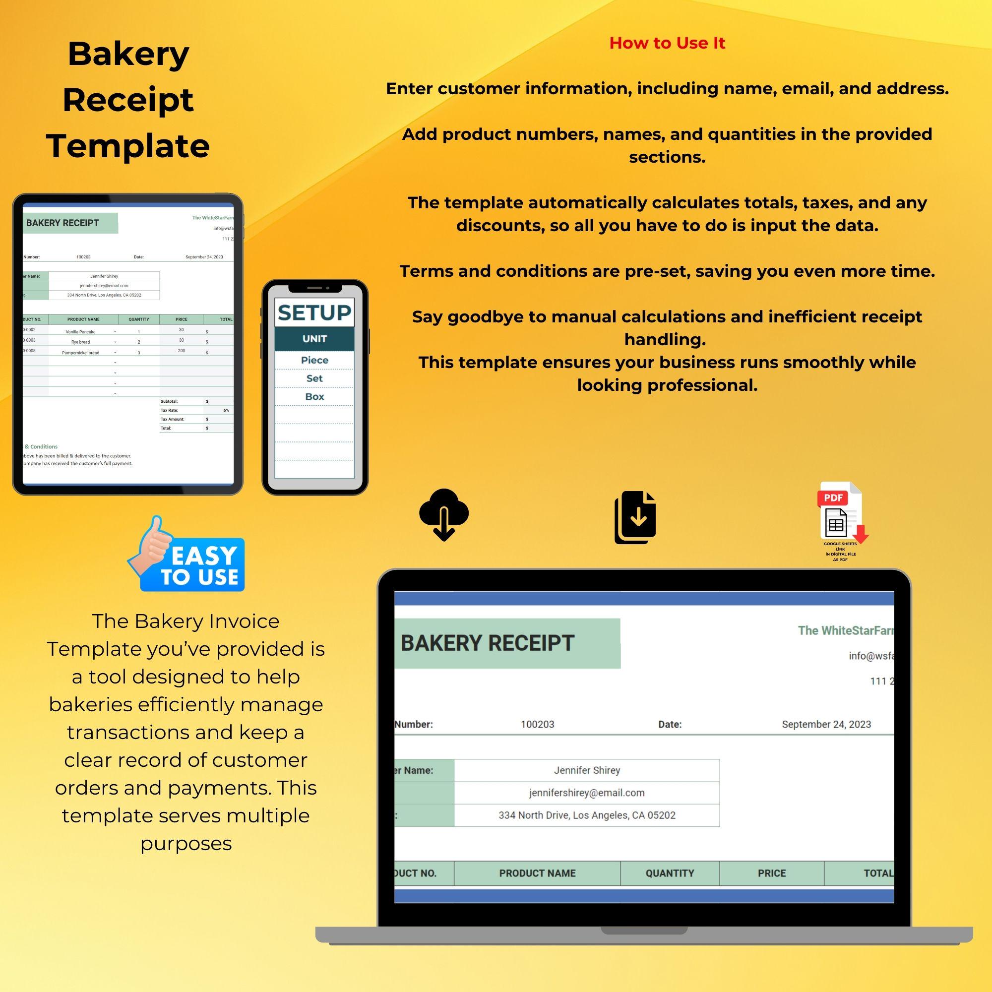Bakery Receipt Template, Google Sheets, Editable Bakery Sales Receipt ...