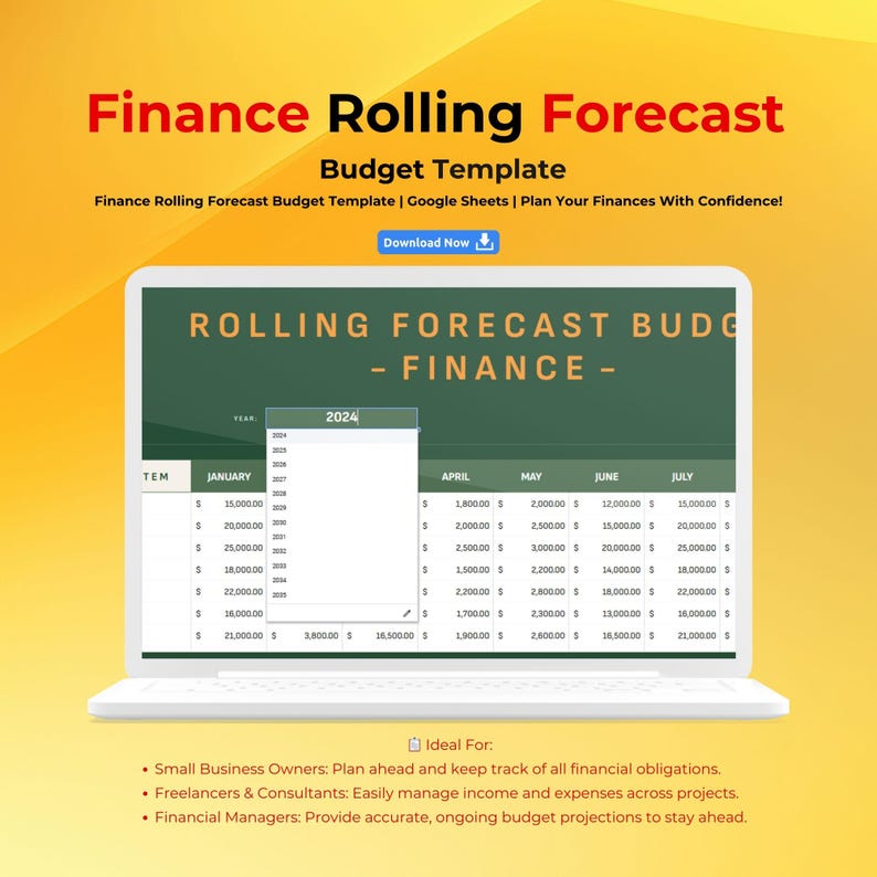 Finance Rolling Forecast Budget Template, Google Sheets Editable Tool ...