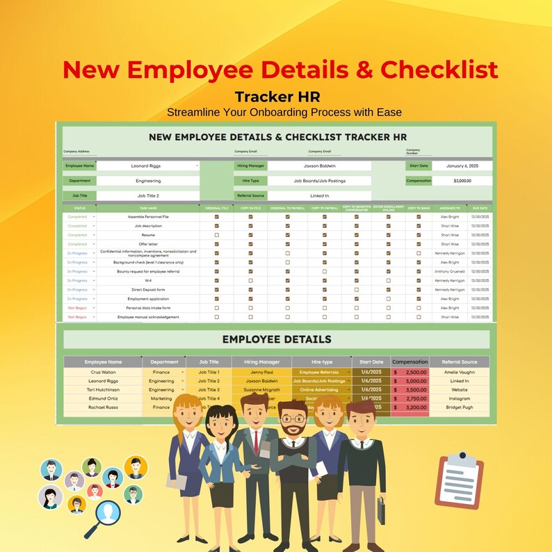 New Employee Onboarding Checklist, HR Employee Tracker, Hiring Process ...