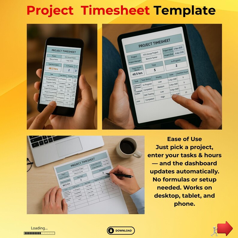 Project Timesheet Template, Google Sheets Time Tracker, Editable Work ...