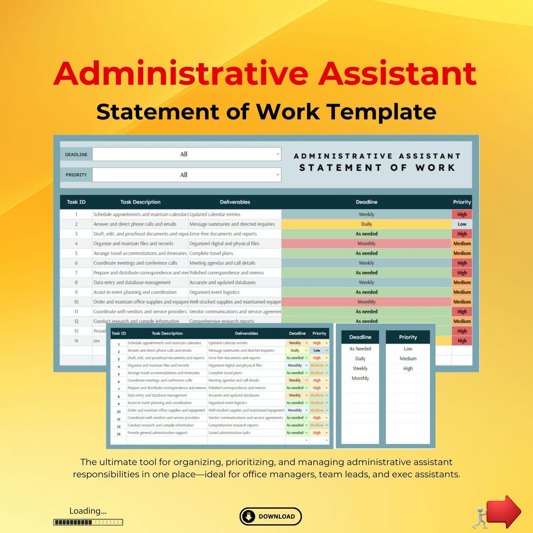 Administrative Assistant Statement of Work Template, Google Sheets Task ...
