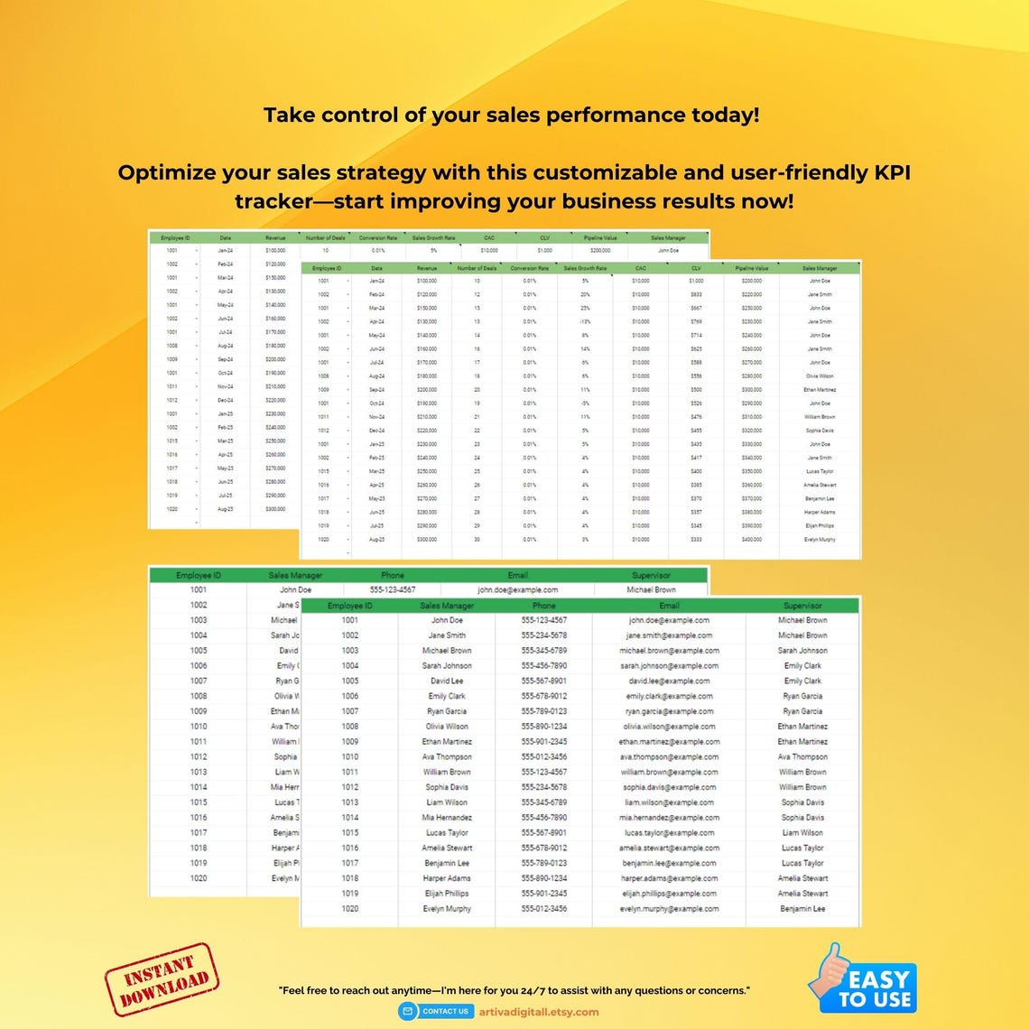 Sales Performance KPI Tracker Template | Track Sales Metrics & Goals ...
