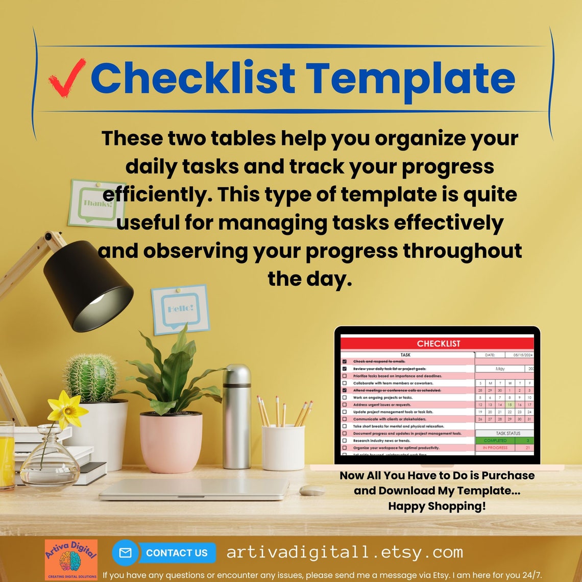 Checklist Template, Google Sheets, Task Manager, To-do List, Daily ...