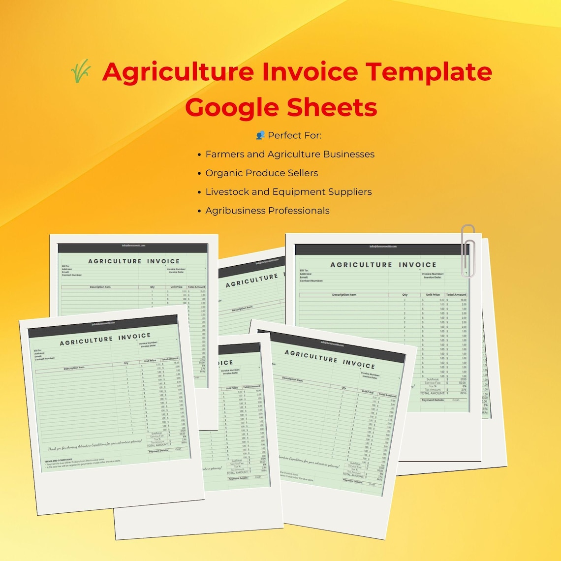 Agriculture Invoice Template, Google Sheets Editable Template, Farm ...