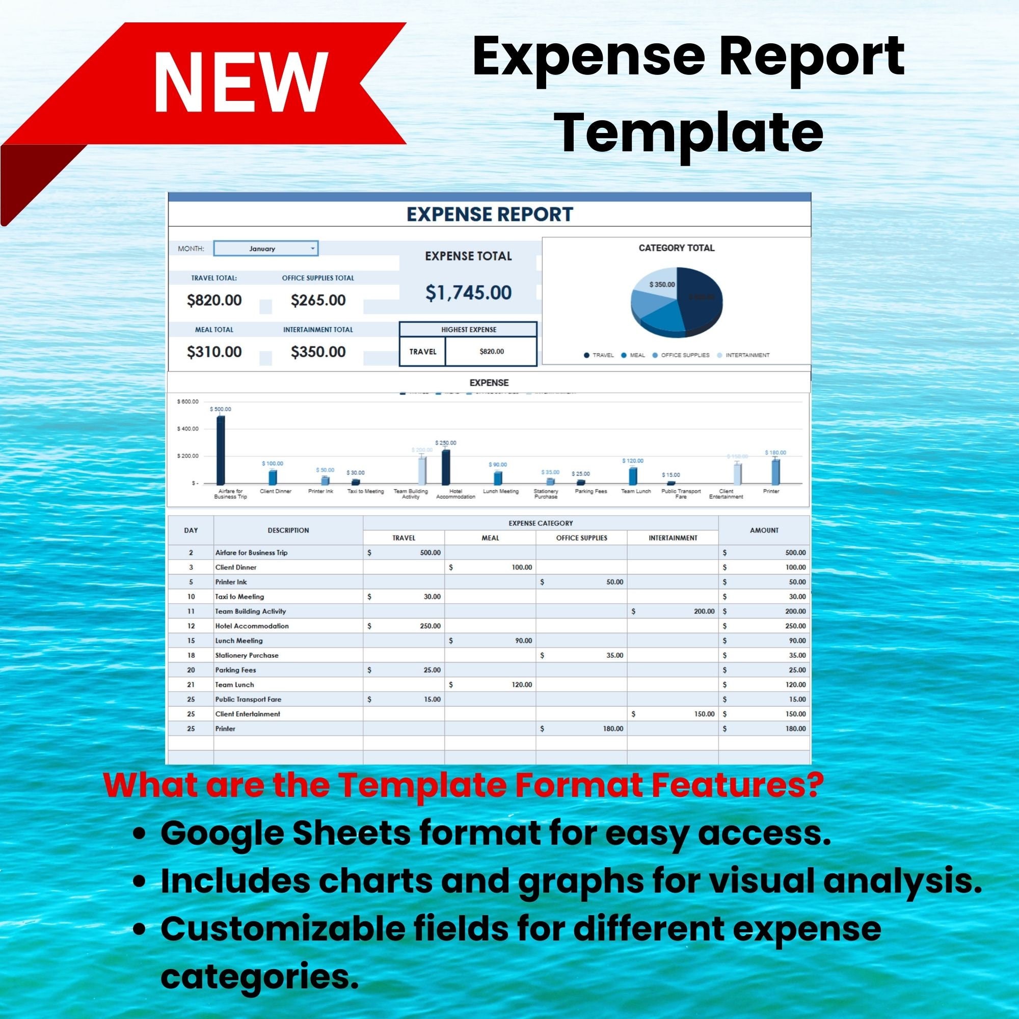 Expense Report Template, Track Monthly Business Expenses, Financial ...