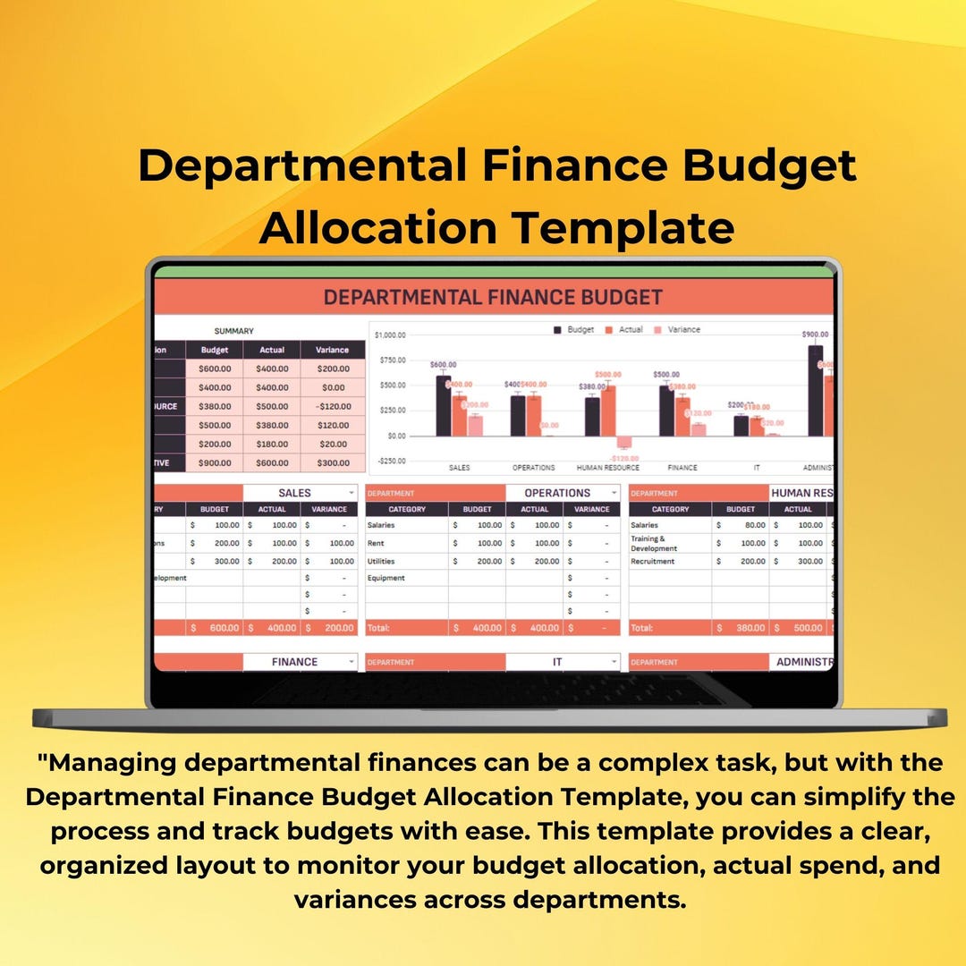 Departmental Finance Budget Template, Google Sheets, Editable Tracker ...