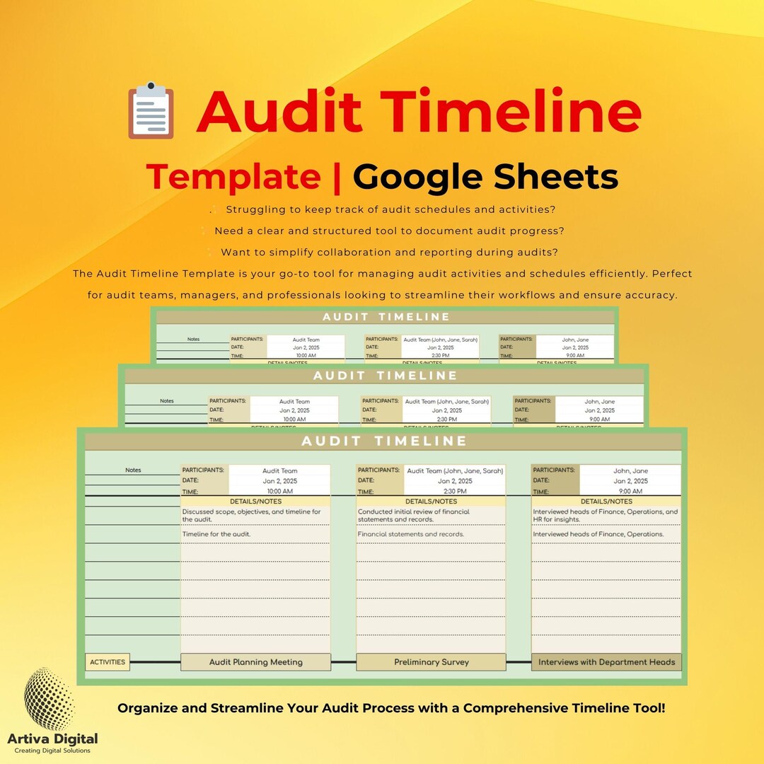 Audit Timeline Template, Google Sheets Editable Template, Audit Planner ...