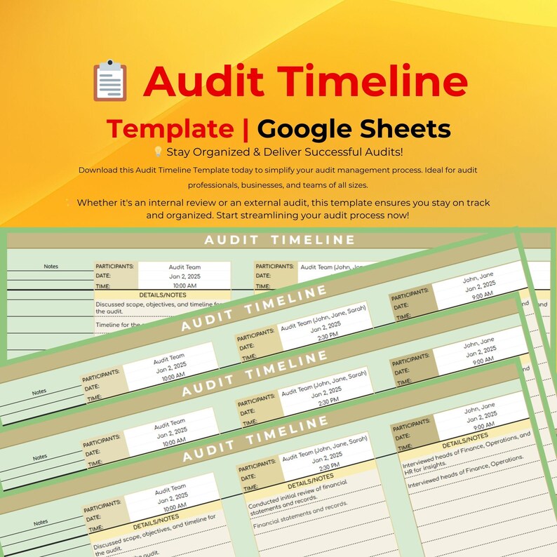 Audit Timeline Template, Google Sheets Editable Template, Audit Planner ...
