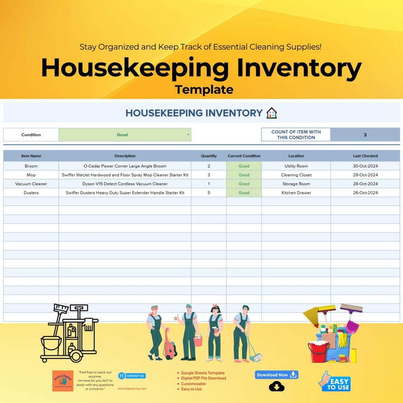 Plantilla de inventario de limpieza, registro de suministros de ...