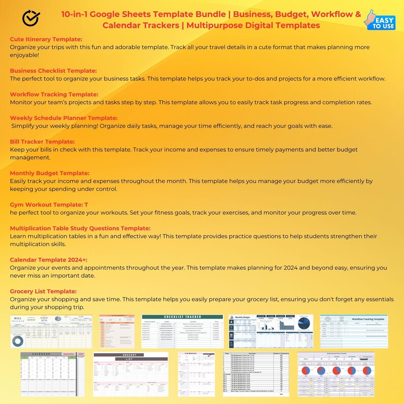 10-in-1 Google Sheets Template Bundle, Business, Budget, Workflow ...