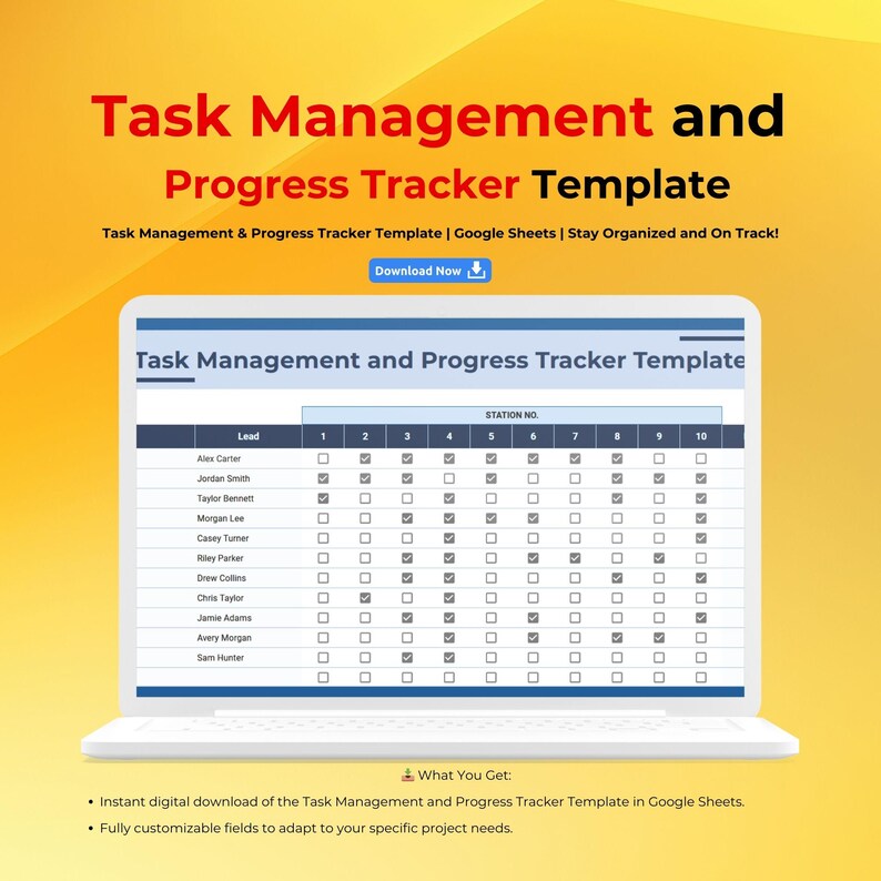 Task Management and Progress Tracker Template, Google Sheets Editable ...
