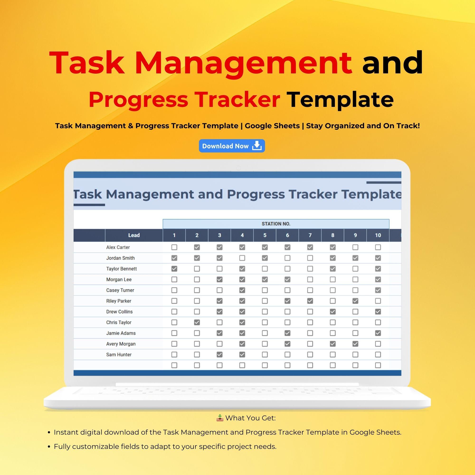Task Management and Progress Tracker Template, Google Sheets Editable ...