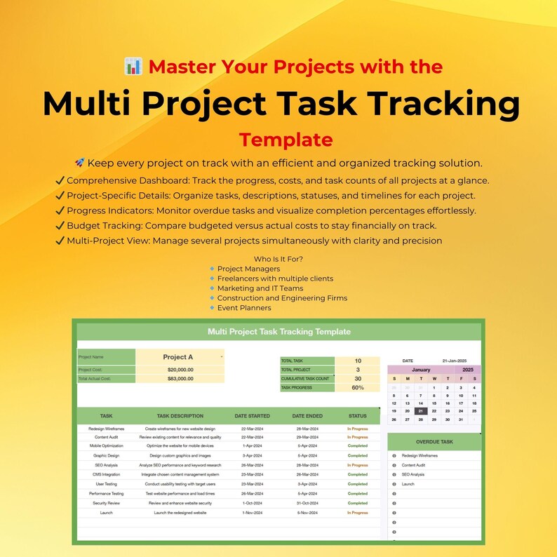 Multi Project Task Tracking Template, Google Sheets for Managing Tasks ...