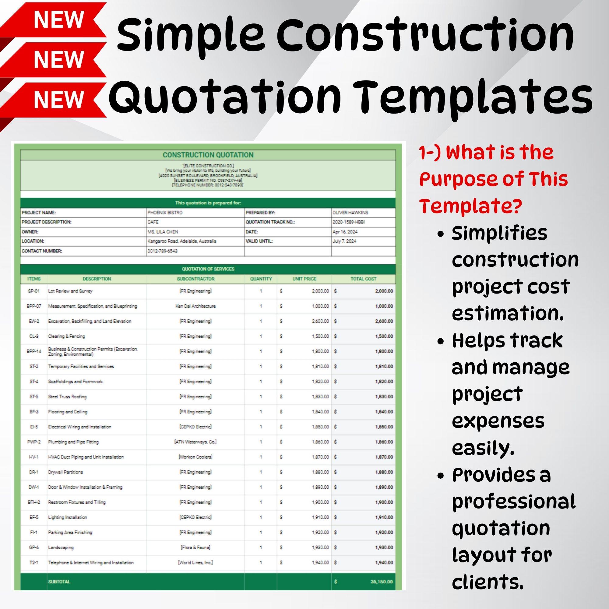 Simple Construction Quotation Templates, Create Accurate Quotes ...