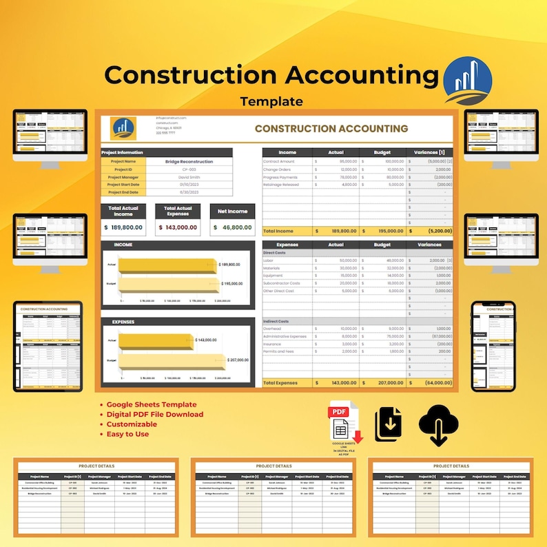Construction Accounting Template, Google Sheets Project Budget Tracker ...