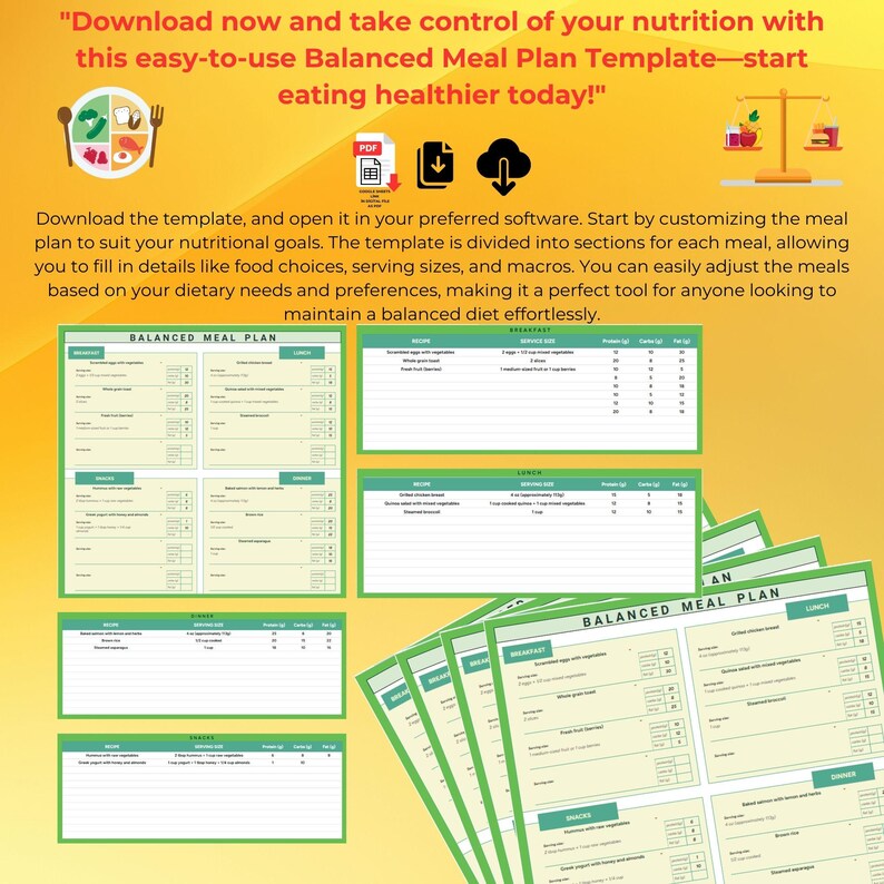 Balanced Meal Plan Template, Google Sheets Meal , Weekly Nutrition ...