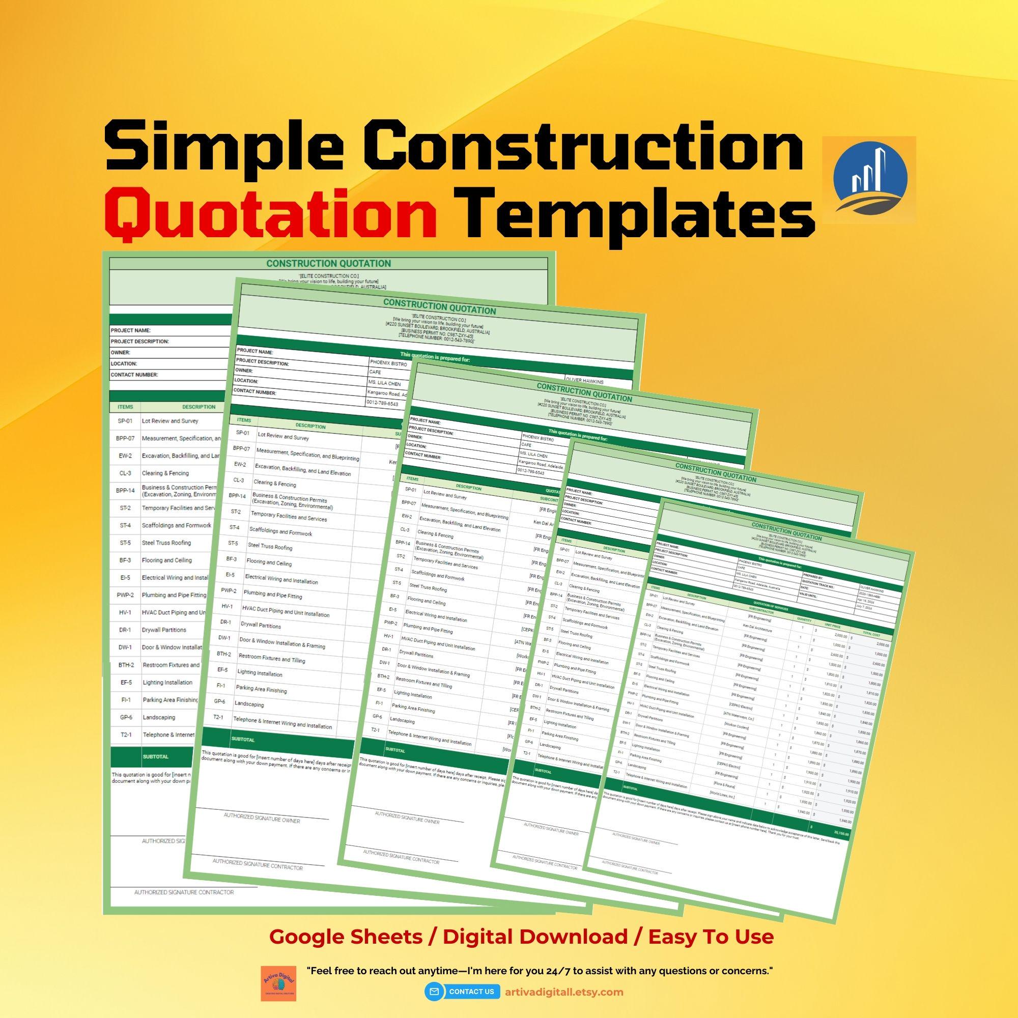 Simple Construction Quotation Templates, Create Accurate Quotes ...