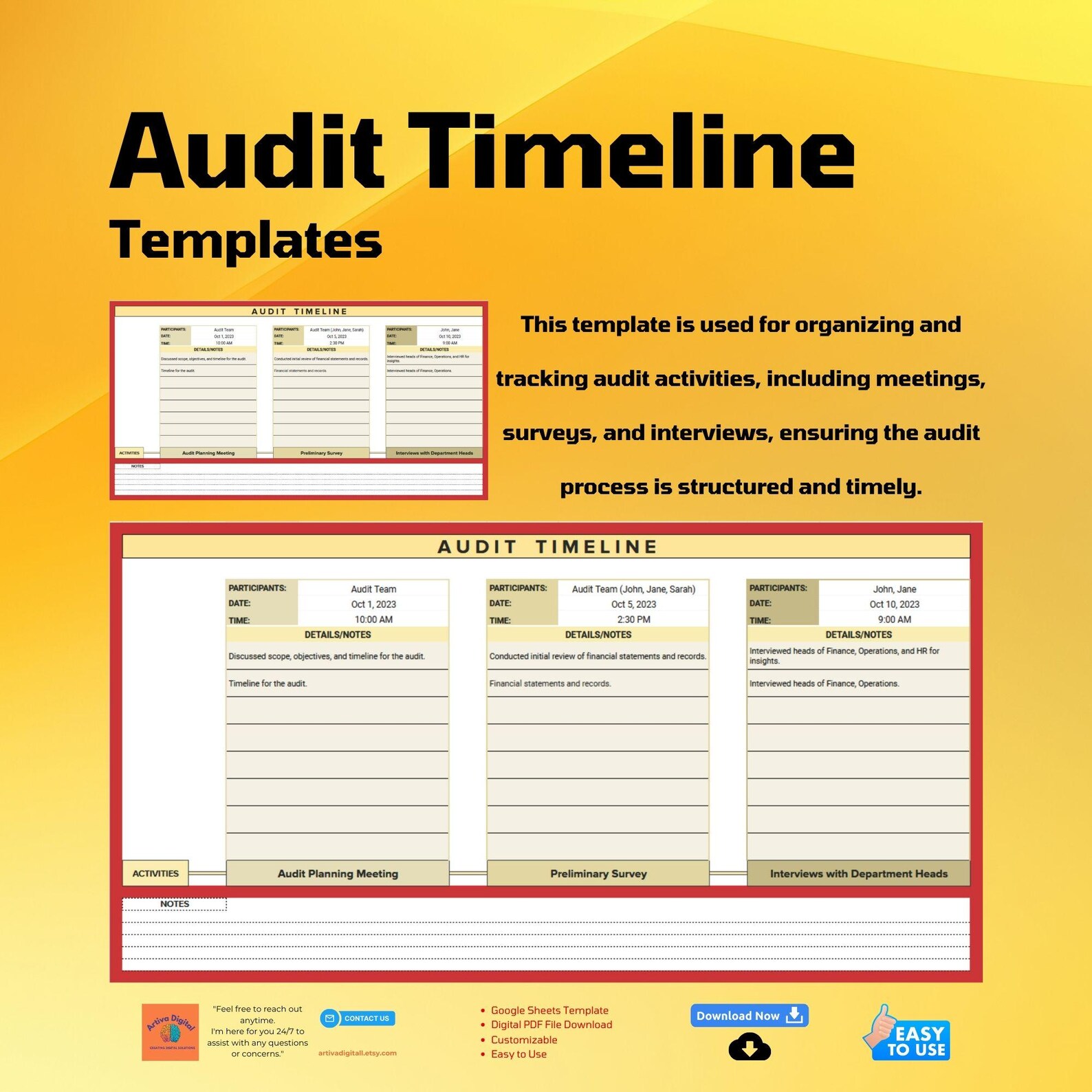 Audit Timeline Template, Audit Planning Tool, Compliance Timeline ...