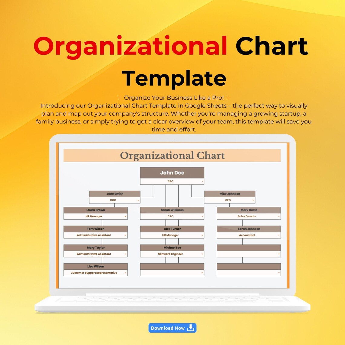 Organizational Chart Template, Google Sheets Business Tool, Team ...