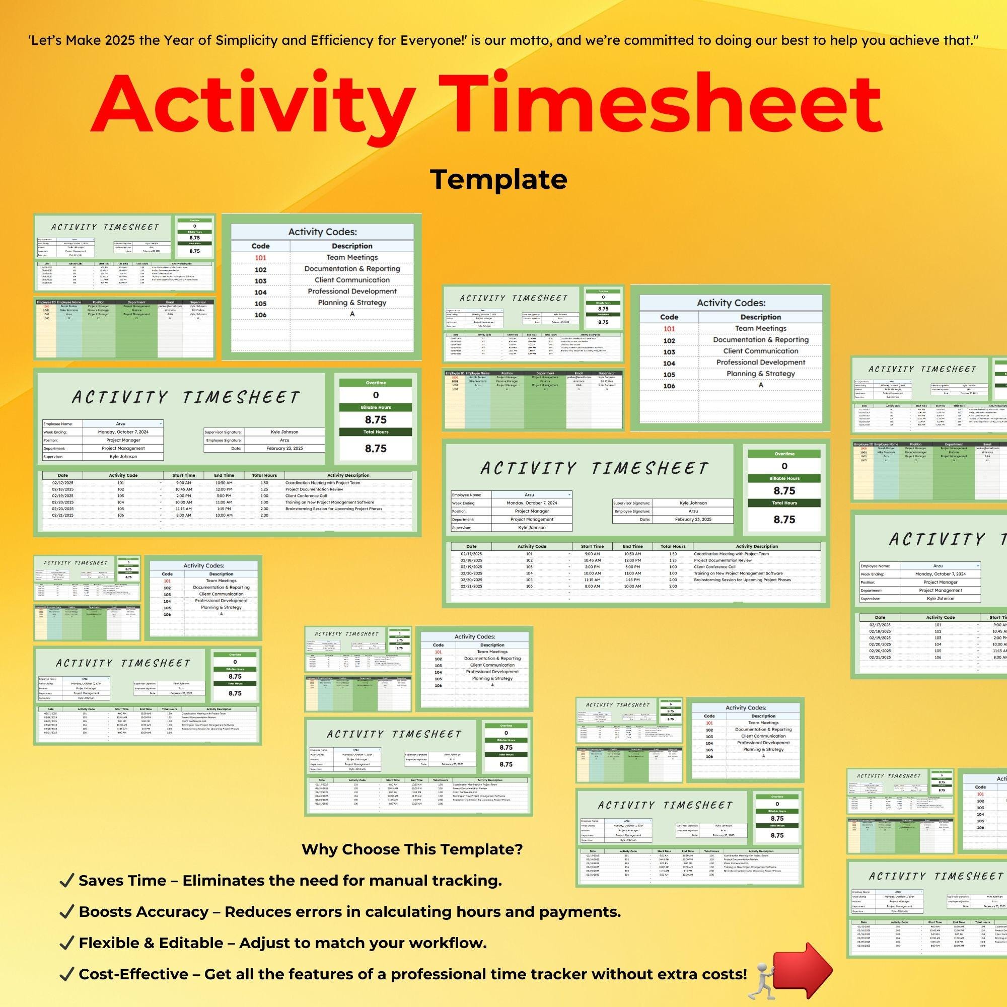 Activity Timesheet Template, Google Sheets, Track Work Hours, Employee ...