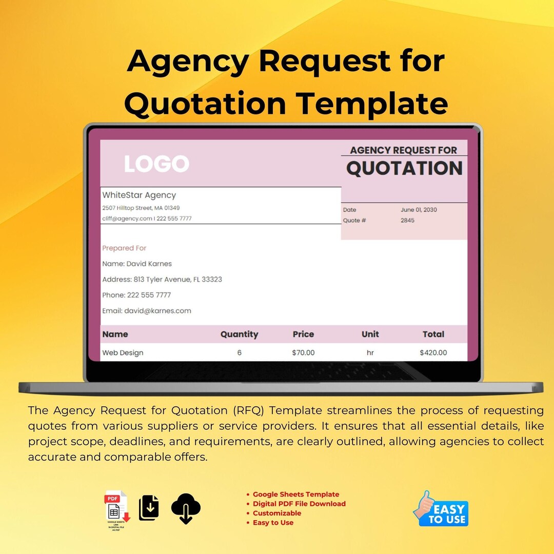 Agency Request for Quotation Template, Editable Spreadsheet, RFQ Form ...