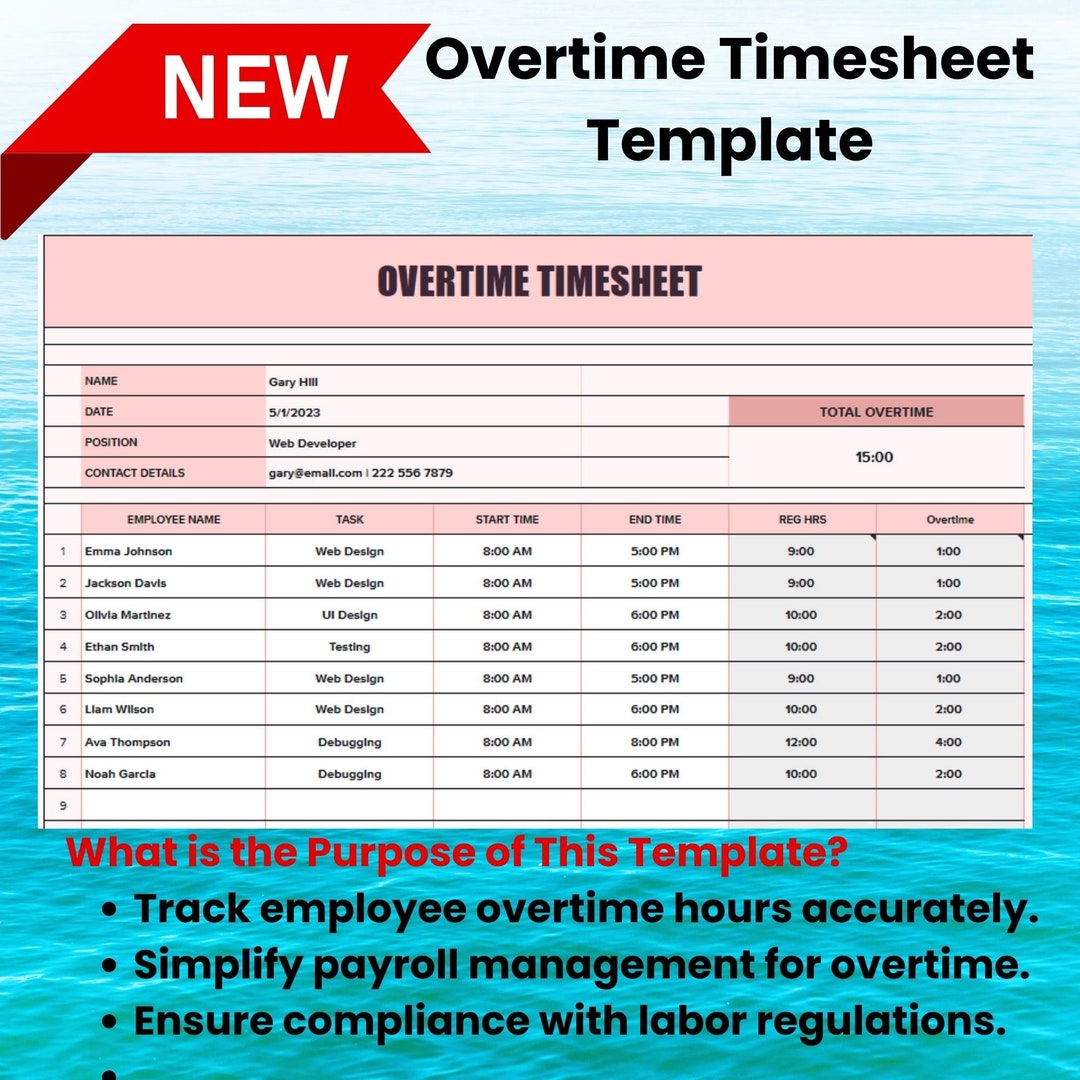 Overtime Timesheet Template, Track Employee Overtime Hours, Simplify ...