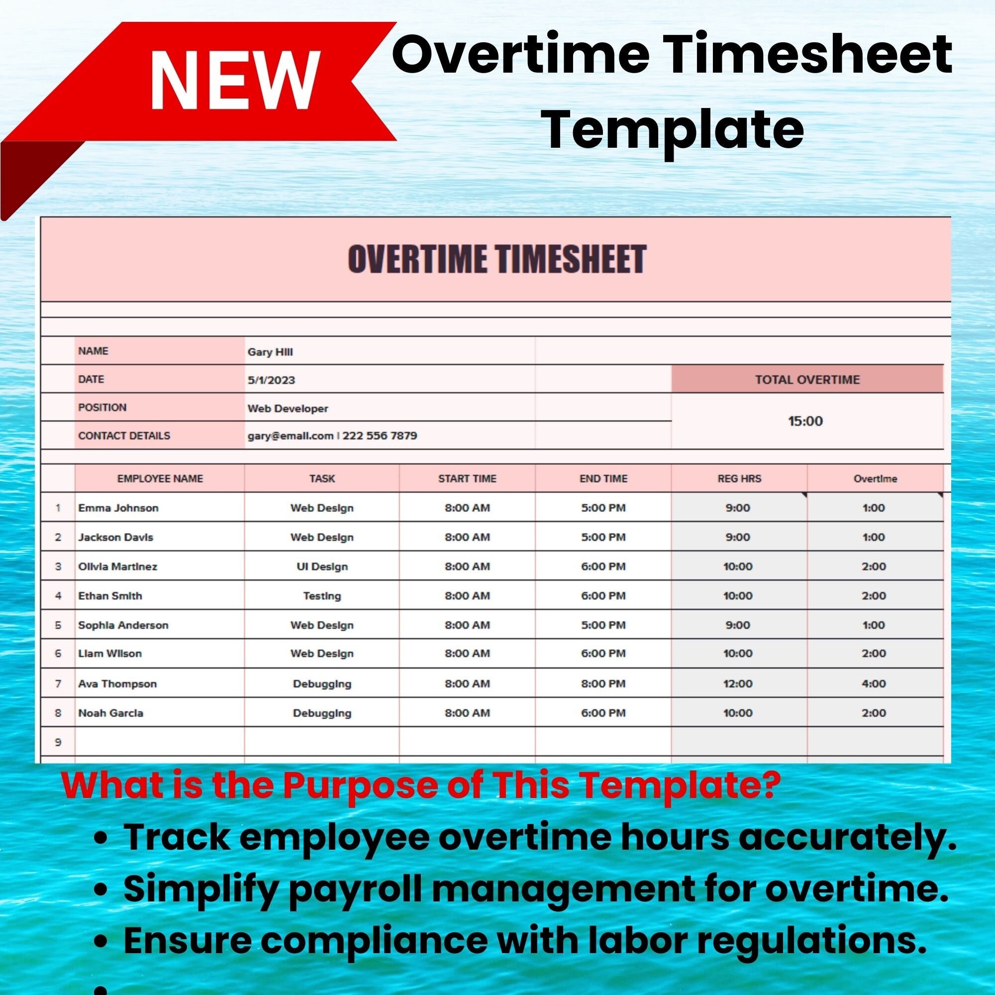 Overtime Timesheet Template, Track Employee Overtime Hours, Simplify ...
