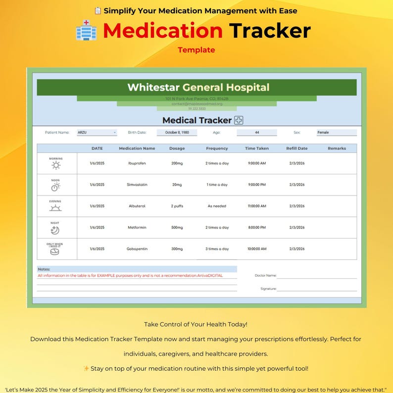 Medication Tracker Template, Personal Health Management, Prescription ...