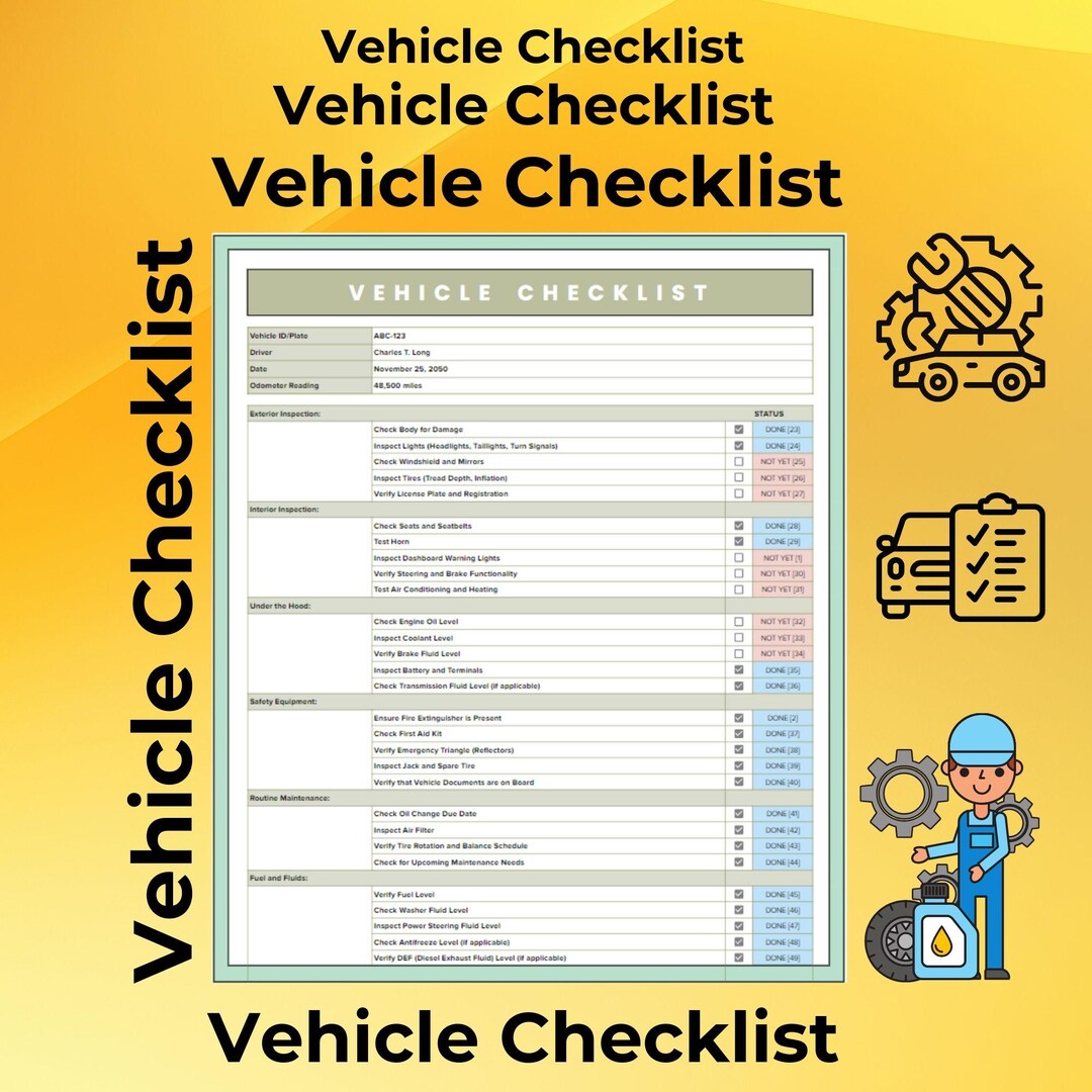 Vehicle Checklist Template, Ensure Comprehensive Inspections, Track ...