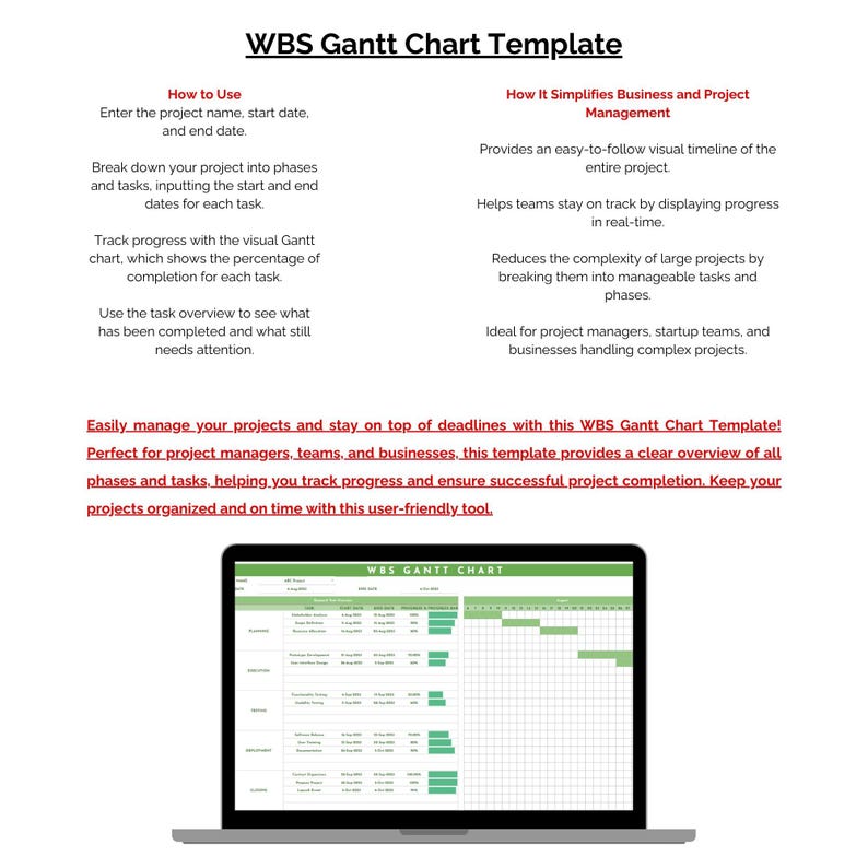 WBS Gantt Chart Template, Google Sheets for Project Planning, Task ...