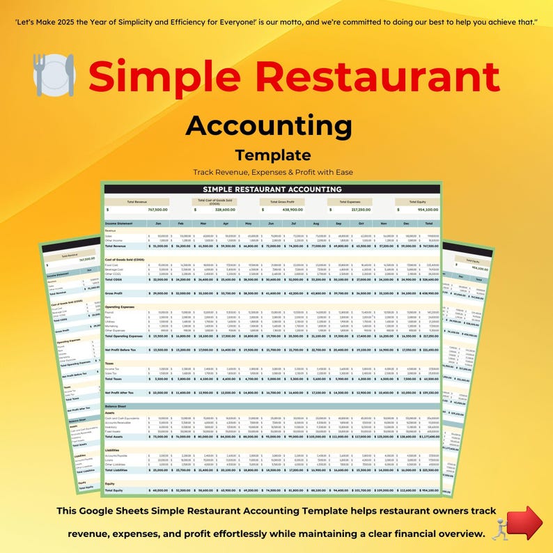 Simple Restaurant Accounting Template, Google Sheets Financial Tracker ...