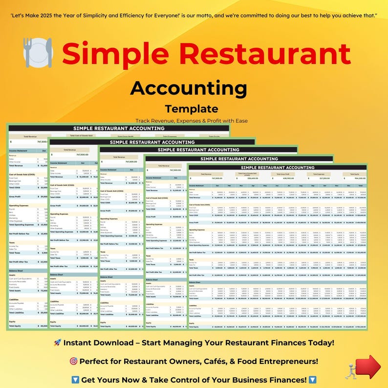 Simple Restaurant Accounting Template, Google Sheets Financial Tracker ...