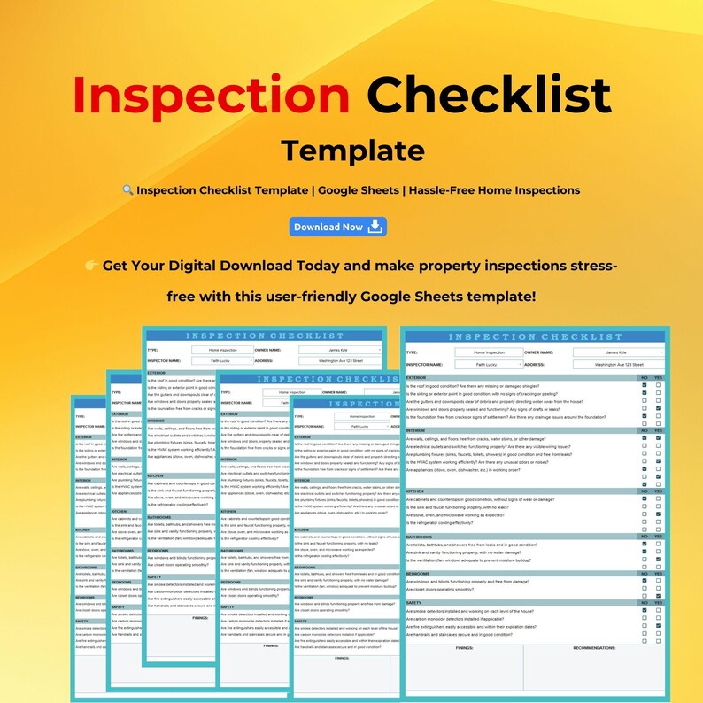 Inspection Checklist Template, Customizable Google Sheets, Home ...