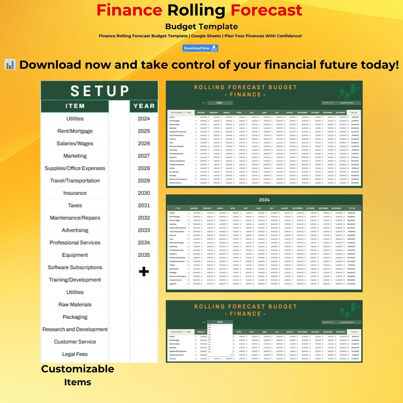 Finance Rolling Forecast Budget Template, Google Sheets Editable Tool ...