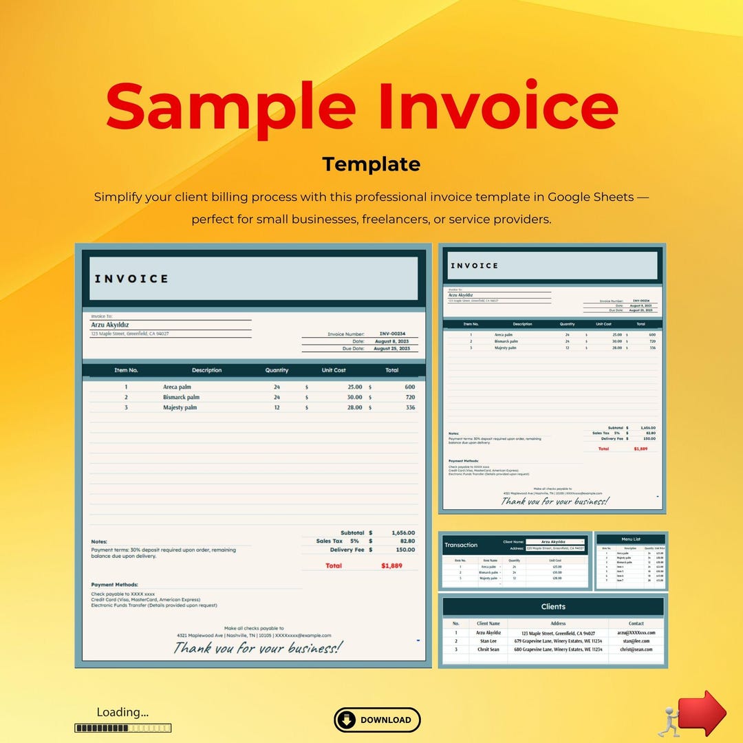 Sample Invoice Template, Google Sheets Billing Tracker, Client Receipt ...