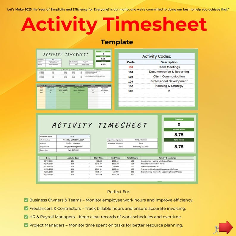 Activity Timesheet Template, Google Sheets, Track Work Hours, Employee ...