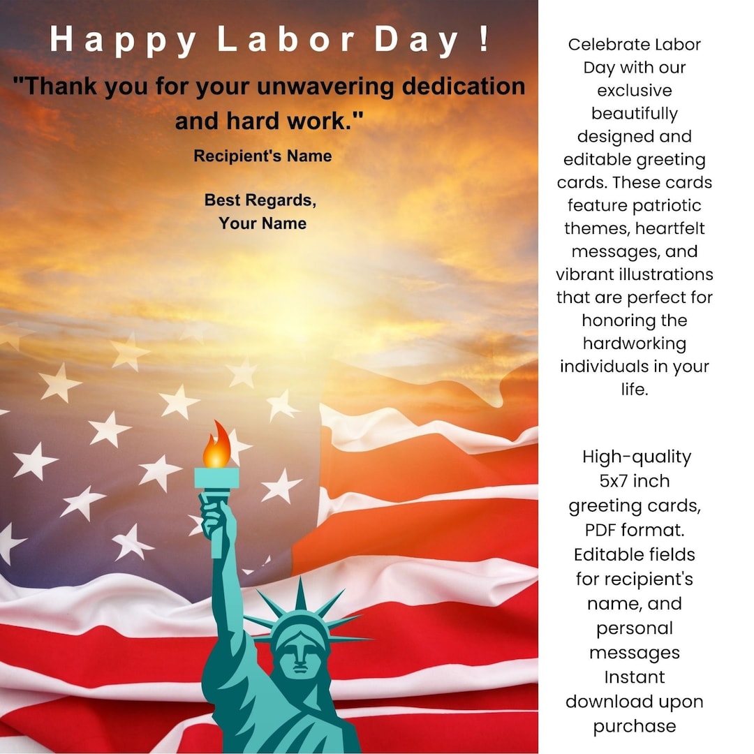 Labor Day Greeting Card, PDF, Printable Card, Holiday Card, Editable ...