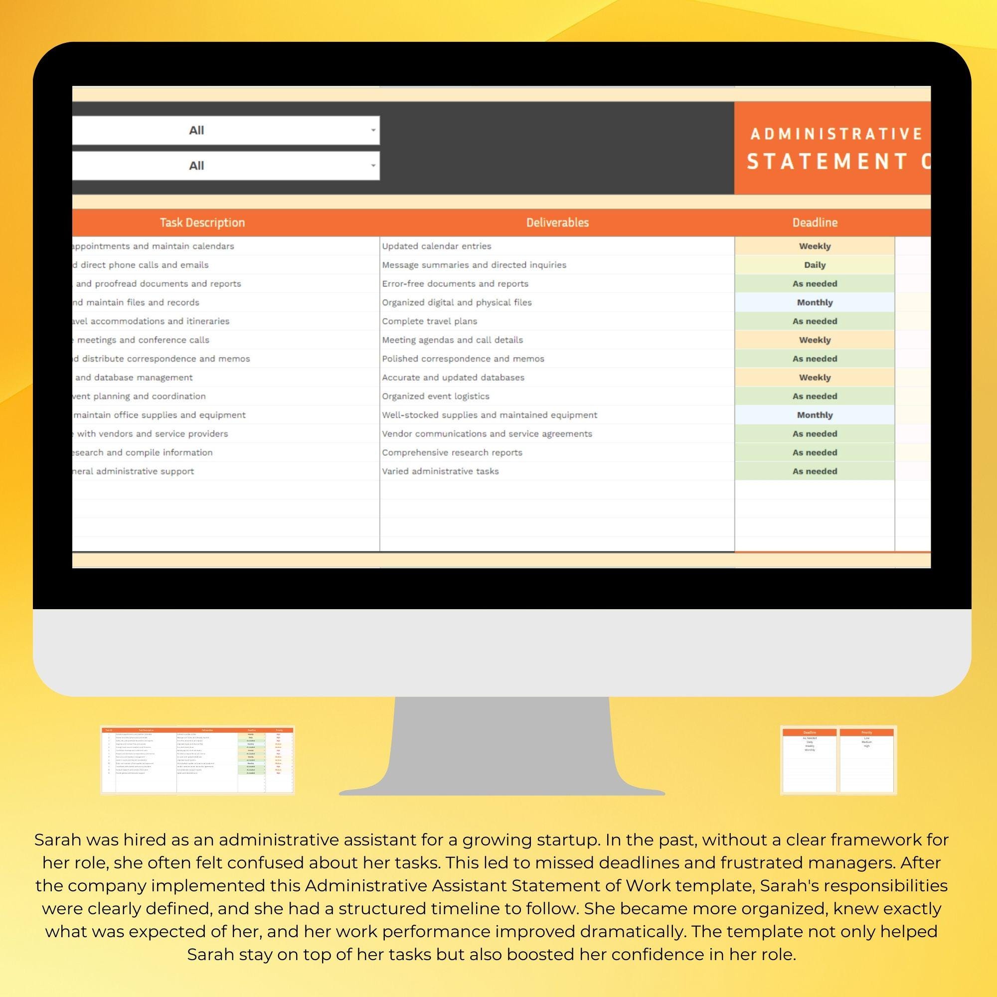 Administrative Assistant Statement of Work Template, Google Sheets ...