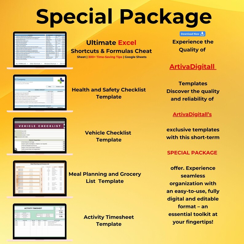 Special Package, Excel Shortcuts Cheat Sheet, Health & Safety Checklist ...