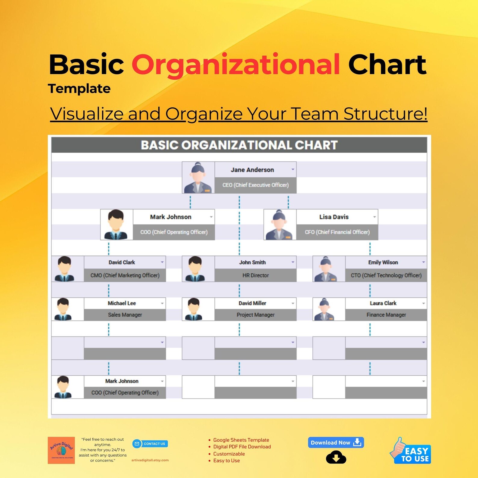 Basic Organizational Chart Template, Google Sheets, Business Structure ...