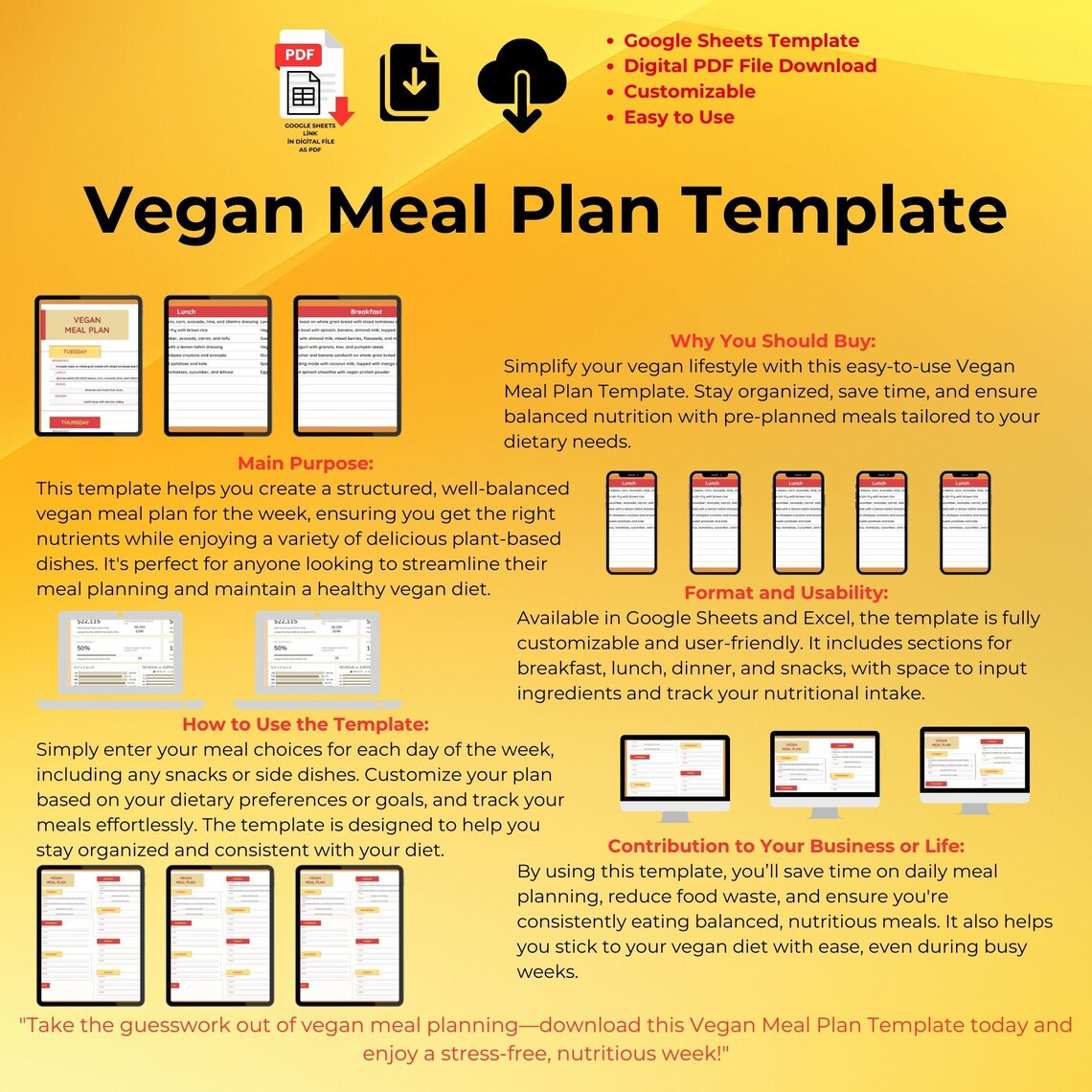 Vegan Meal Plan Template, Google Sheets Weekly Planner, Plant-based ...
