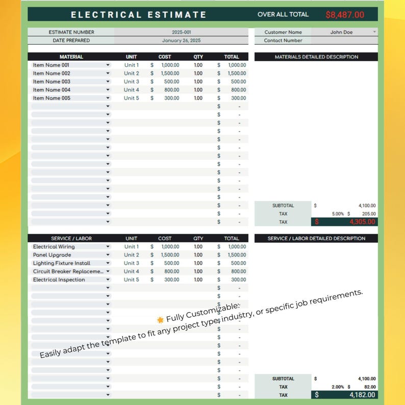 Electrical Estimate Template, Google Sheets for Cost Estimation ...
