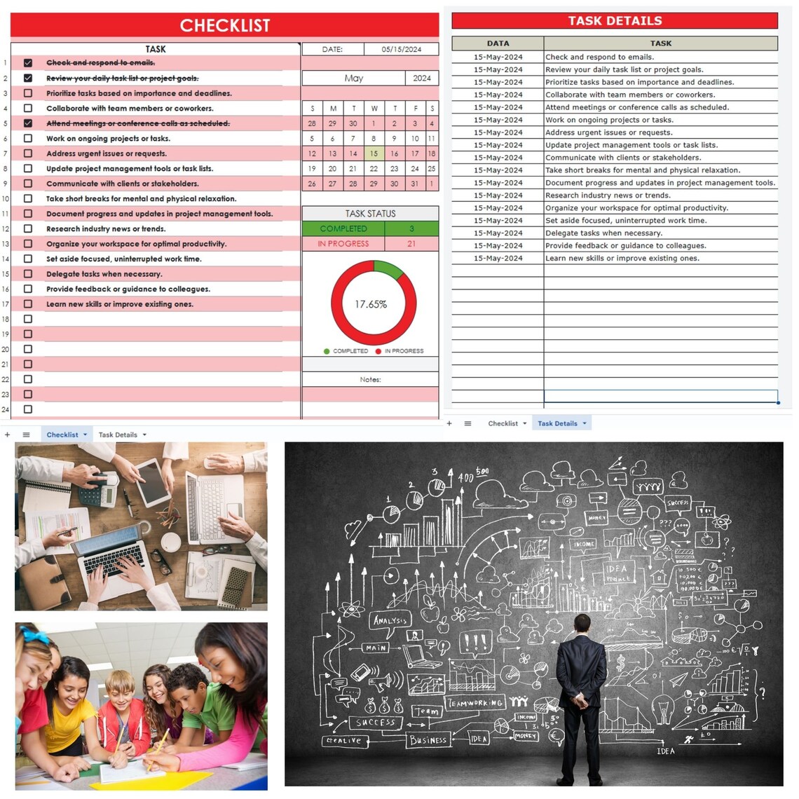 Checklist Template, Google Sheets, Task Manager, To-do List, Daily ...