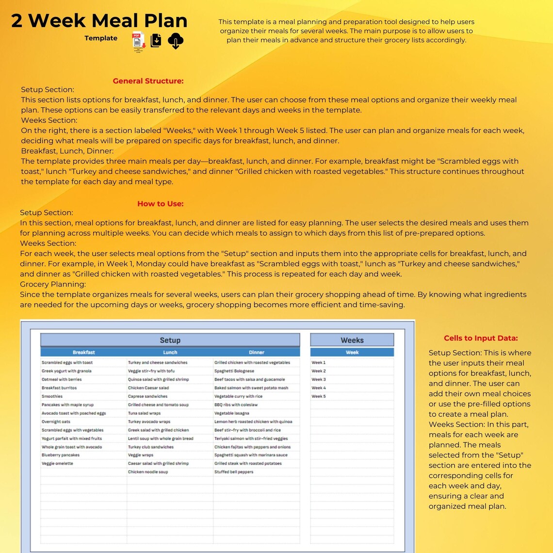 2 Week Meal Plan Template, Editable Google Sheets, Digital Download ...