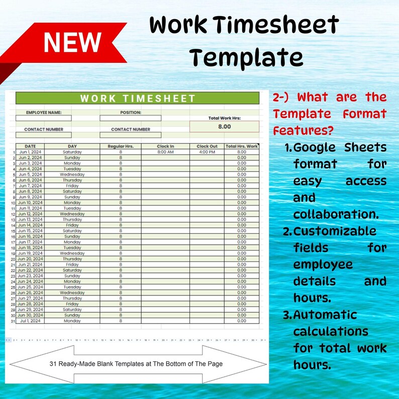 Work Timesheet Template, Track Employee Hours, Simplify Payroll ...