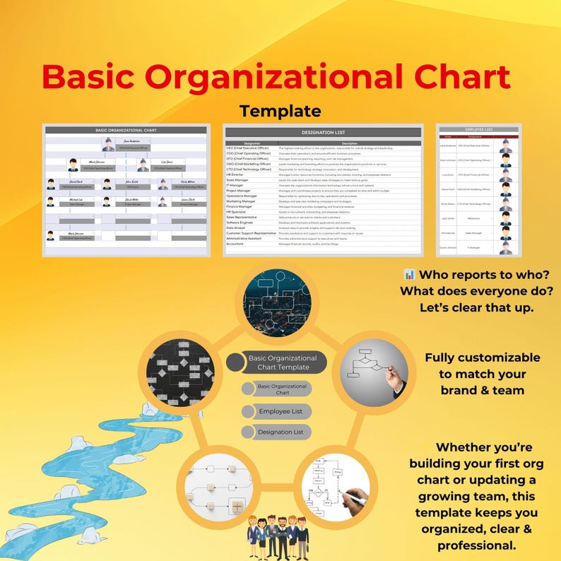 Basic Organizational Chart Template, Google Sheets Org Chart, Editable ...