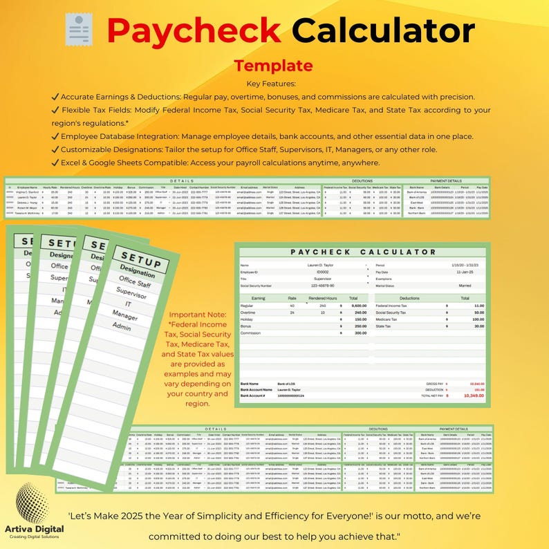Paycheck Calculator Template, Google Sheets Payroll Tool, Net Salary ...